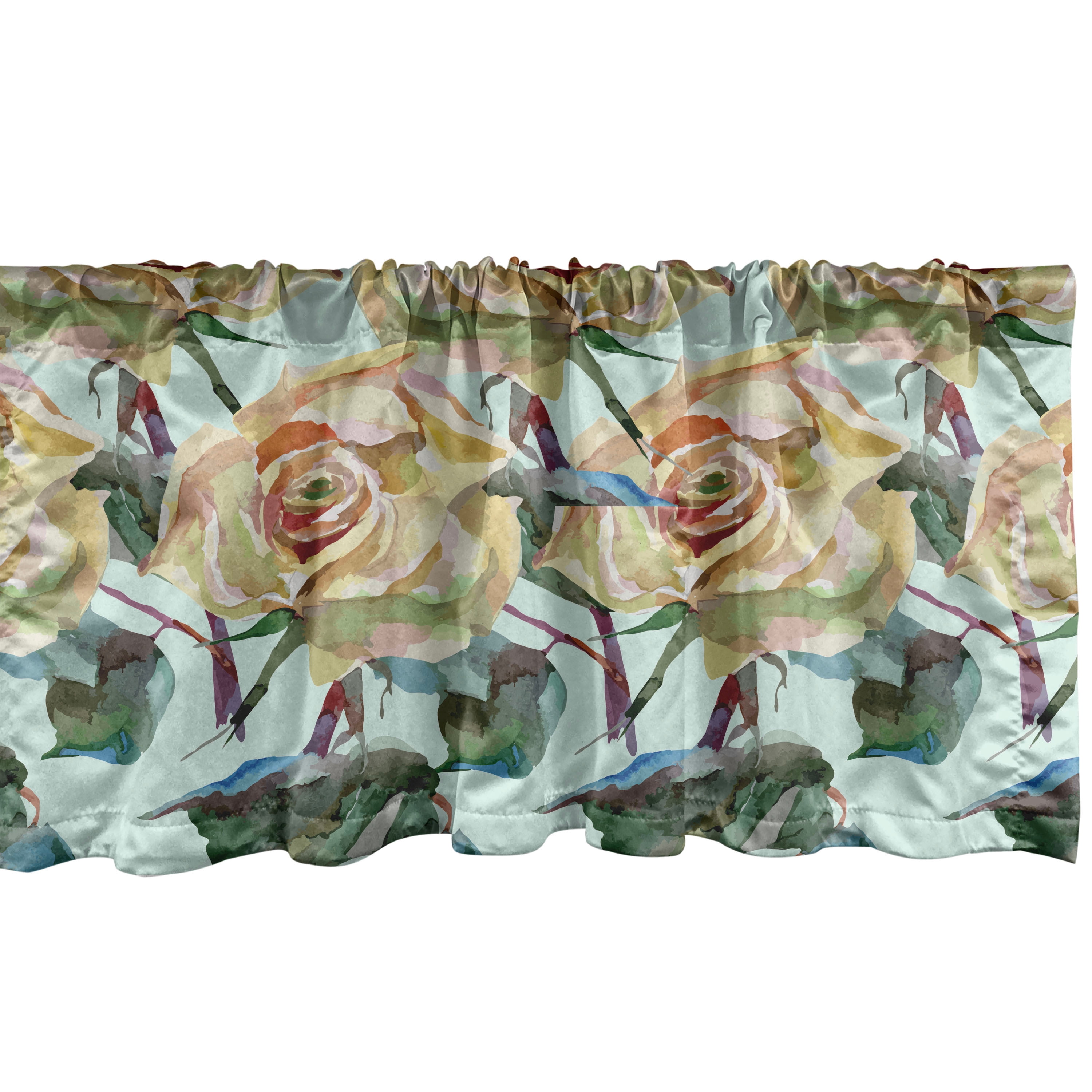 Vintage Rose Window Valance, Aquarelle Style Illustration of Retro ...