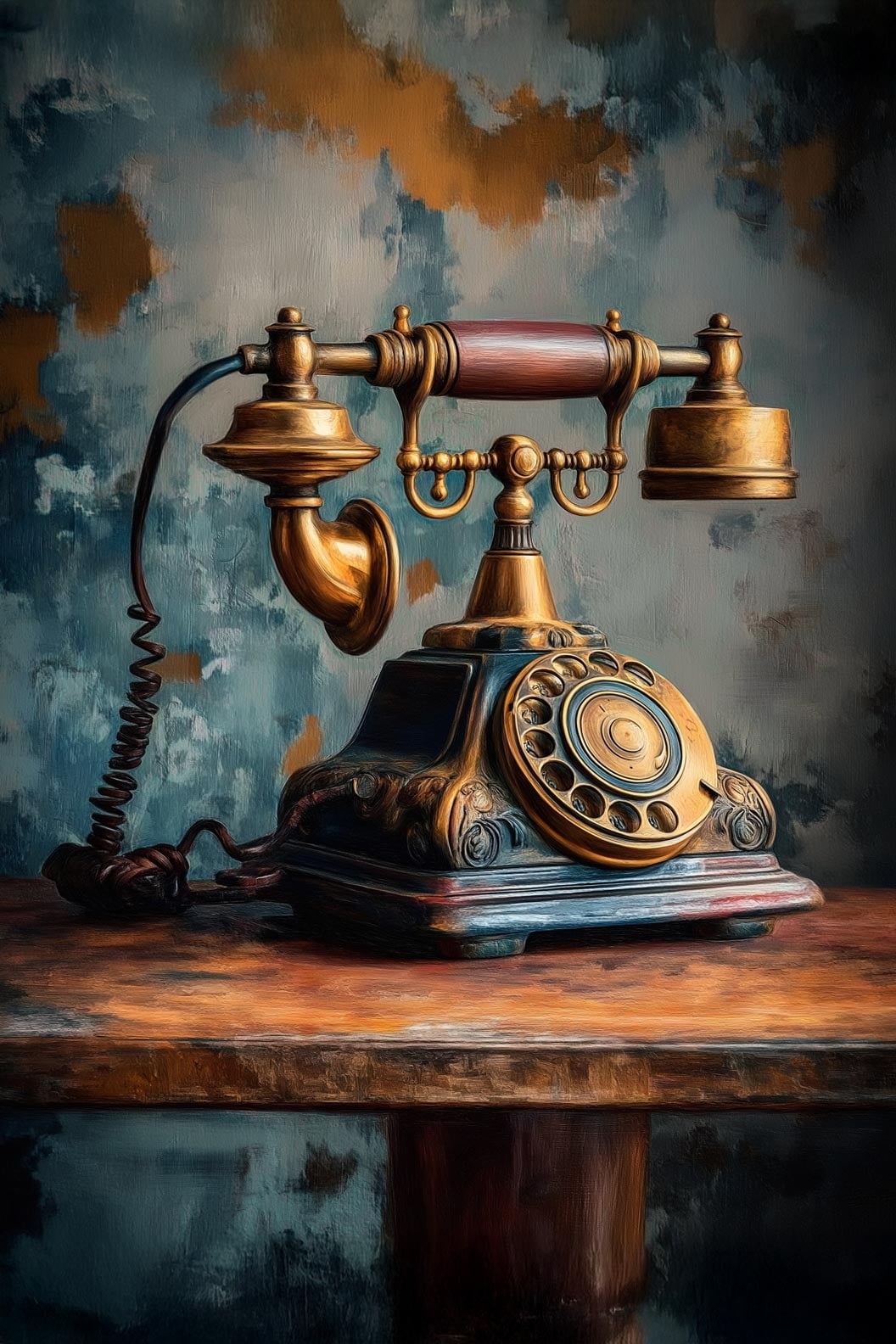 Vintage Rotary Telephone Poster – Classic Realism Oil Painting Style ...