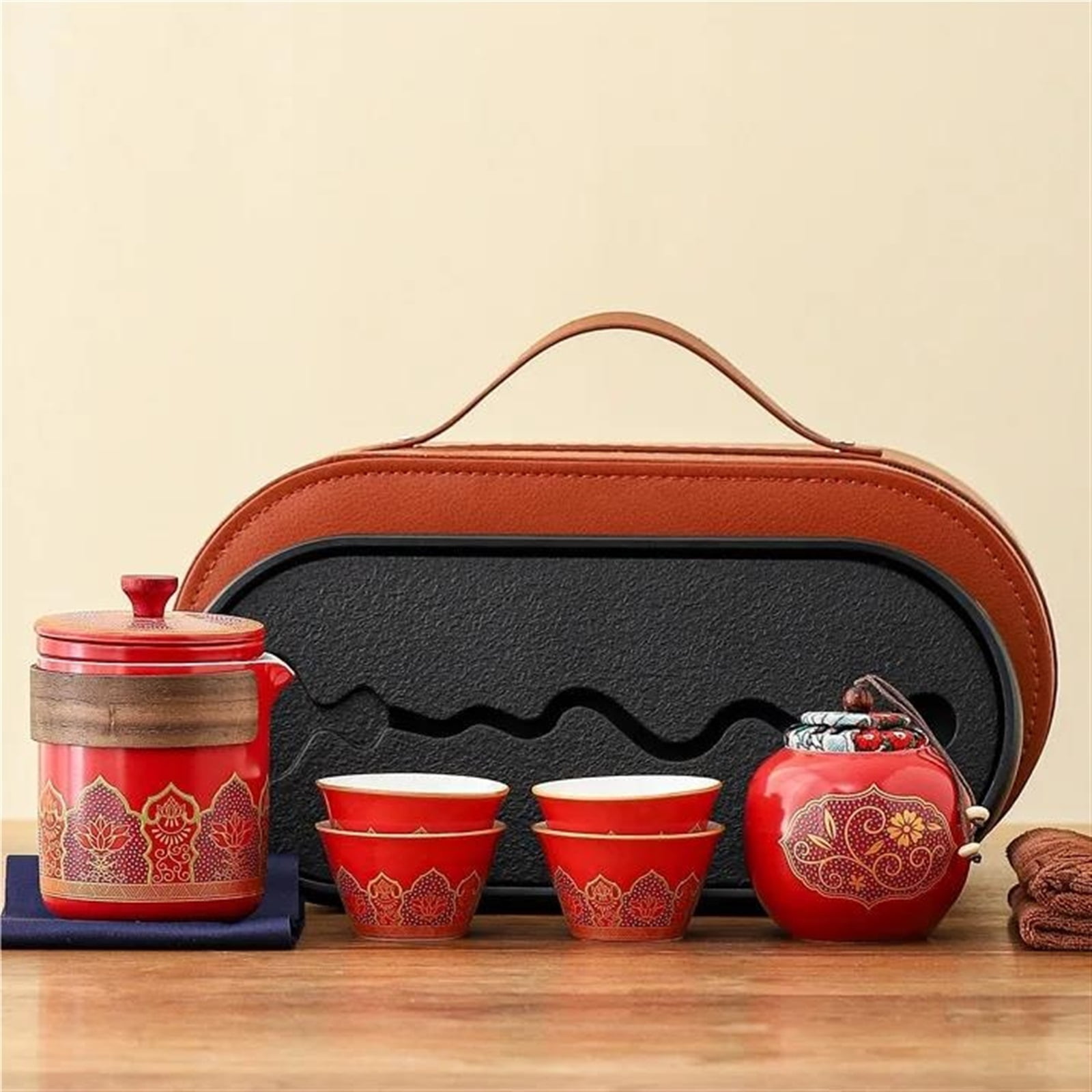 Vintage Rough Pottery One Pot Four Cups Travel Kung Fu Tea Set Outdoor ...