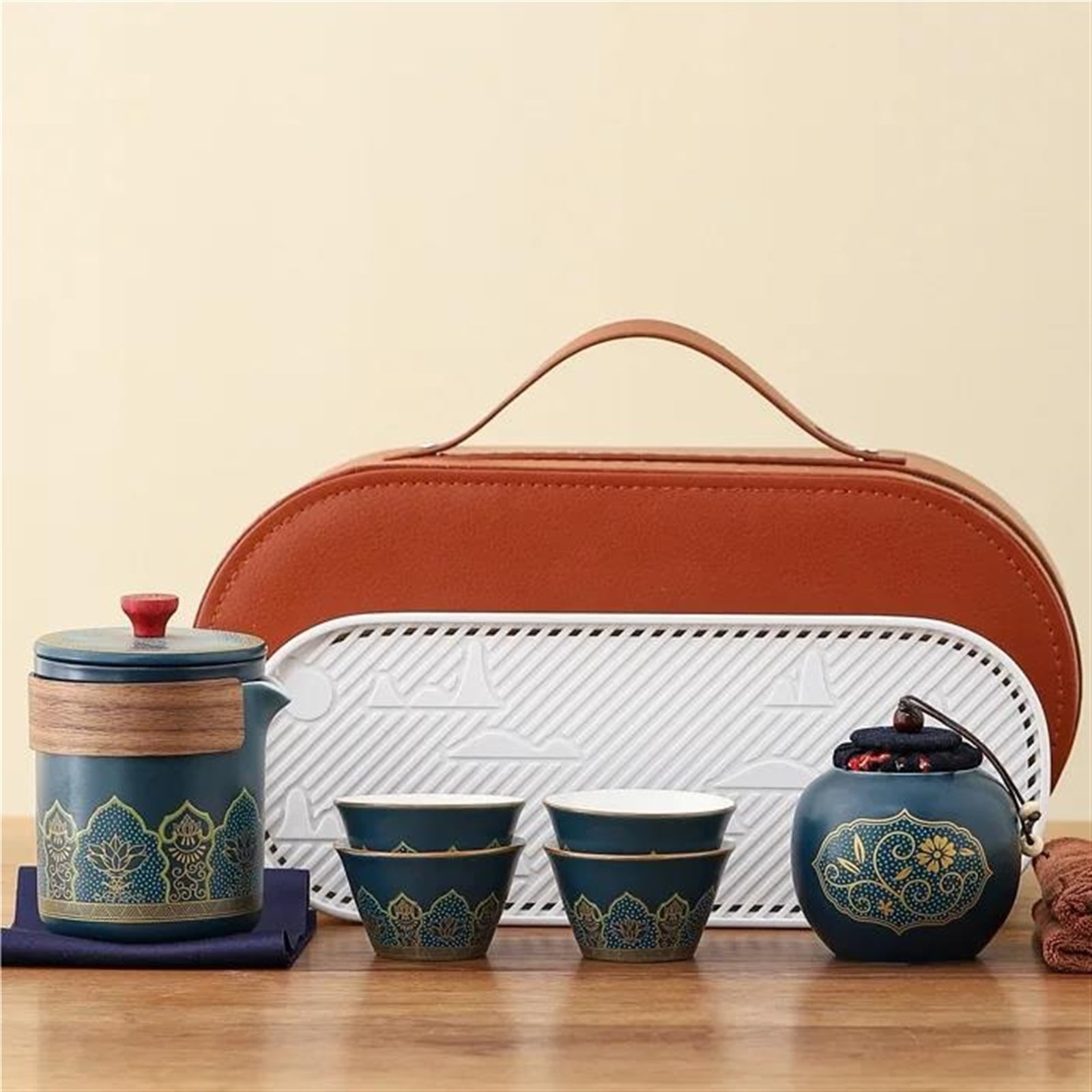 Vintage Rough Pottery One Pot Four Cups Travel Kung Fu Tea Set Outdoor ...