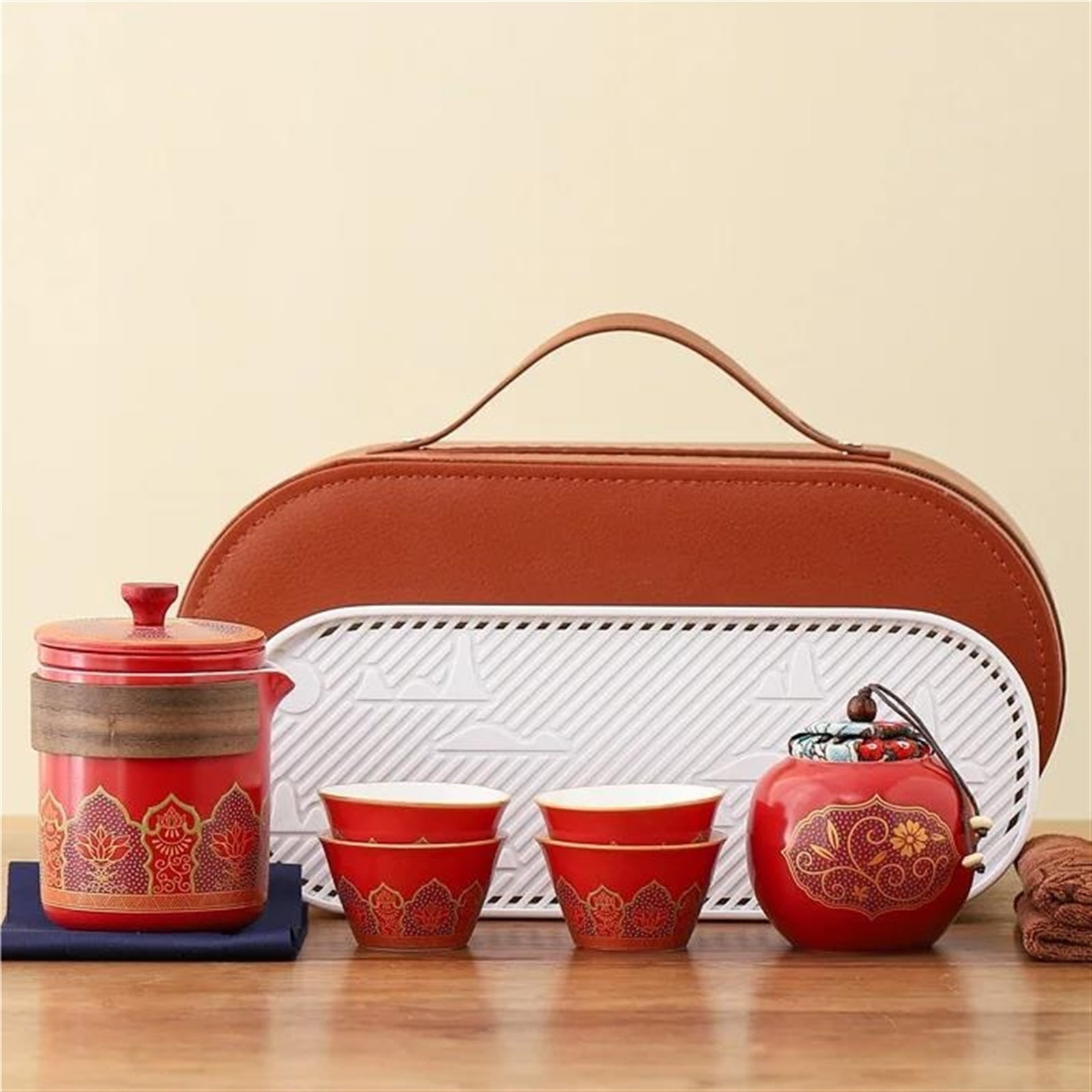 Vintage Rough Pottery One Pot Four Cups Travel Kung Fu Tea Set Outdoor ...