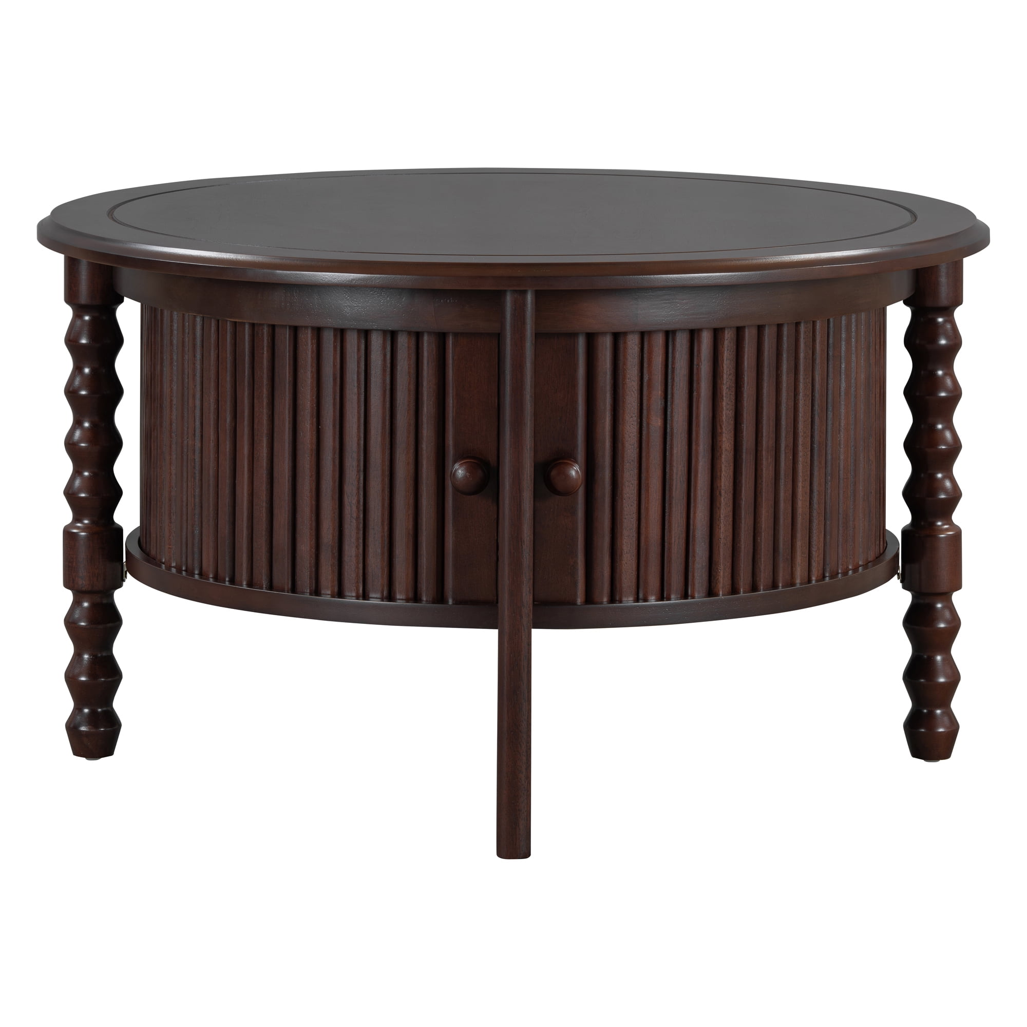 Vintage Round Coffee Table with Sliding Door, Antique Accent Table for ...