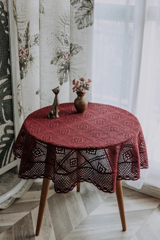 Vintage Round Crochet Tablecloth Macrame Lace Table Cover for Kitchen ...
