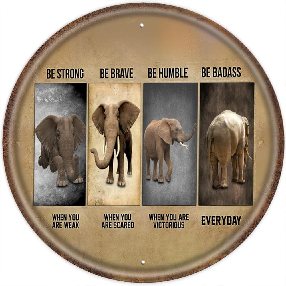 Vintage Round Elephant Sign,Motivational Quote Sign,Vintage Wall Art ...