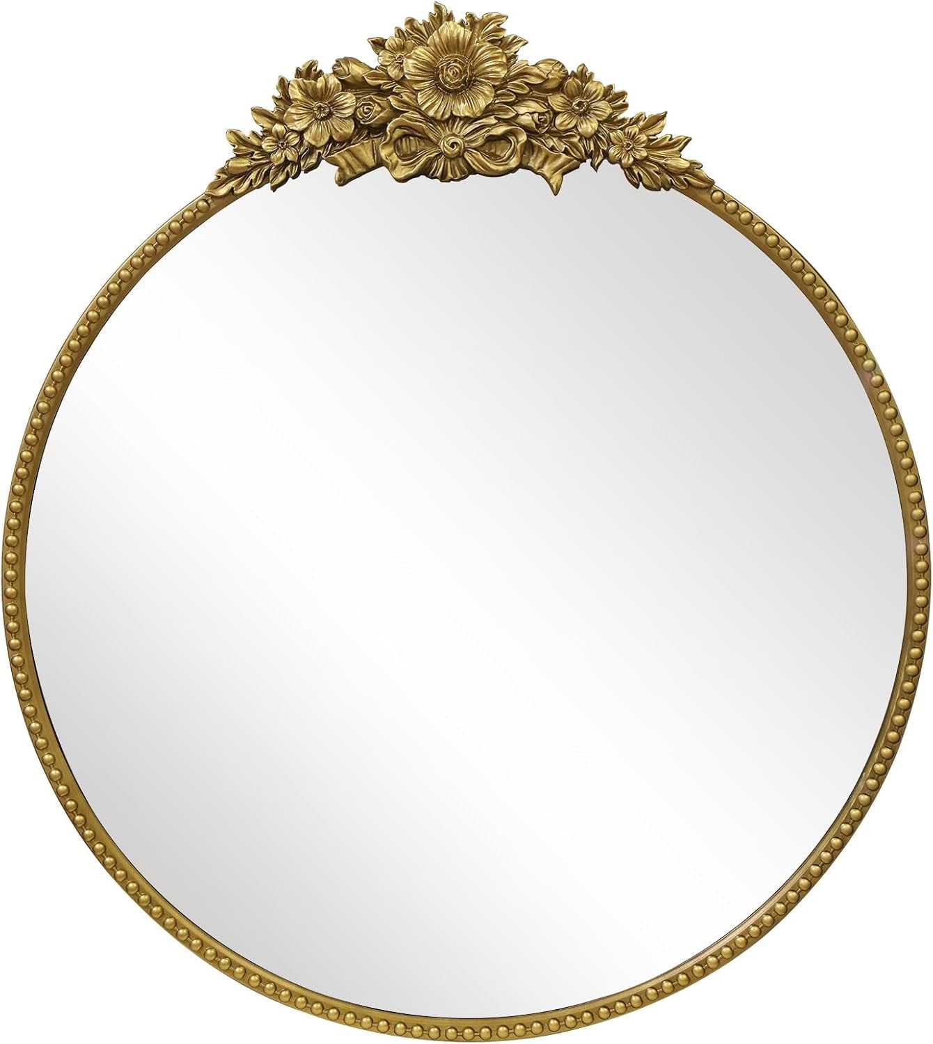 Vintage Round Mirror, 28" Baroque Style Circular Mirror, Antique Metal ...