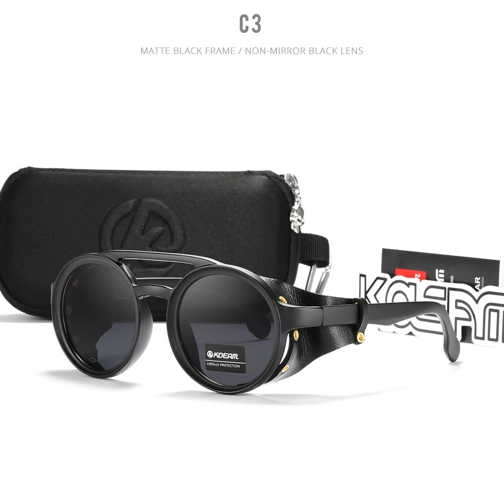 Vintage Round Sunglasses Men Women Leather Shield Sun Glasses Twin ...