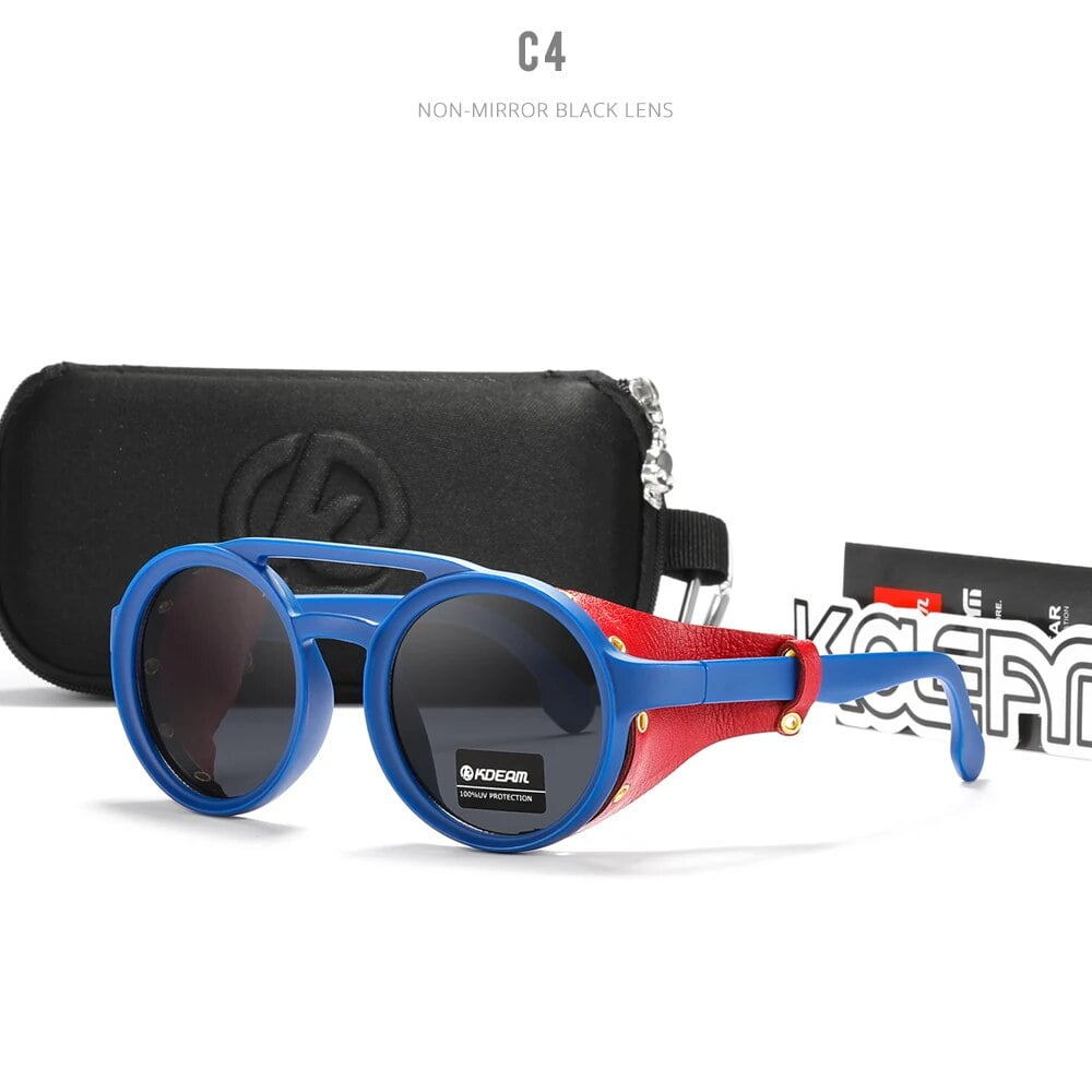 Vintage Round Sunglasses Men Women Leather Shield Sun Glasses Twin ...