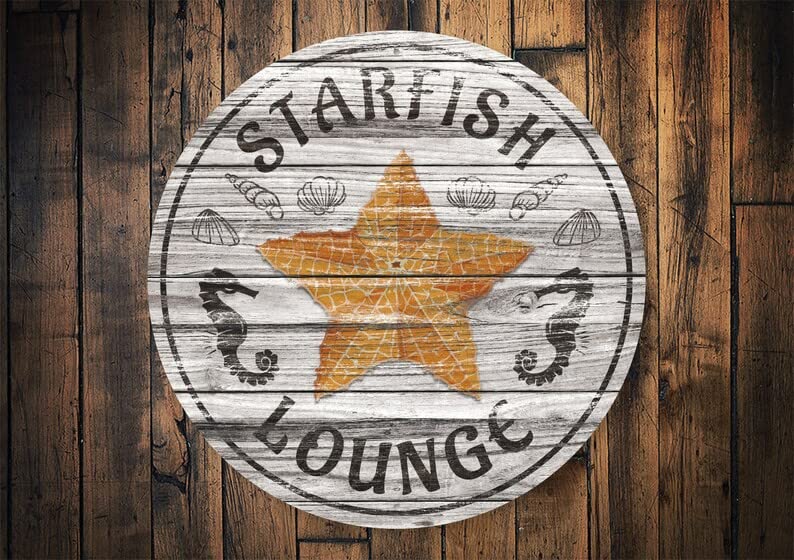 Vintage Round Tin Sign Starfish Lounge Sign Beach Lounge Sign Starfish ...