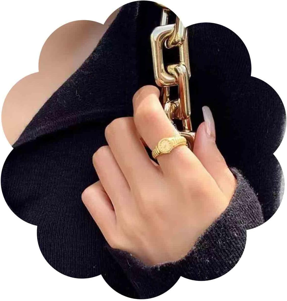 Vintage Round Watch Finger Ring Thick Clock Ring Small Watch Ring ...