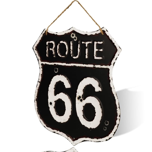 Vintage Route 66 Wall Sign, Decorative Metal Shield Design, Rustic Home ...