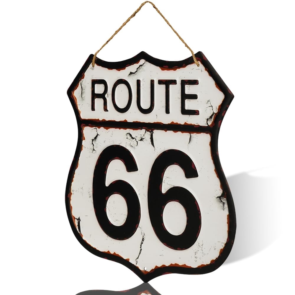 Vintage Route 66 Wall Sign, Decorative Metal Shield Design, Rustic Home ...