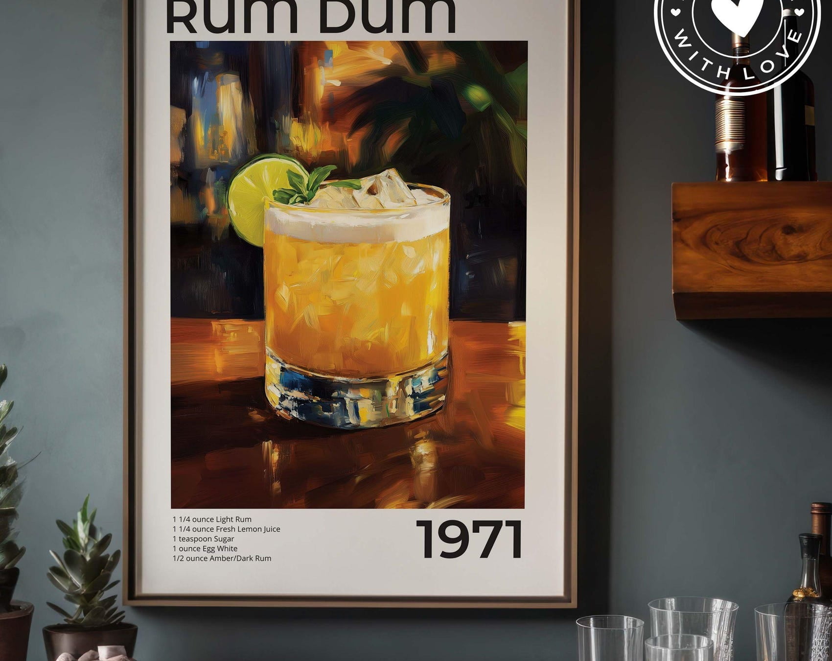 Vintage Rum Dum Cocktail Recipe Bar Alcohol Poster Print Rum Drink Wall ...