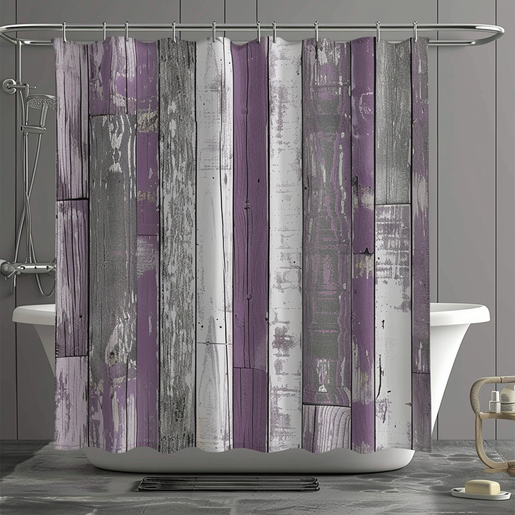 Vintage Rustic Chic Shower Curtain in Gray & White with Wood Texture ...