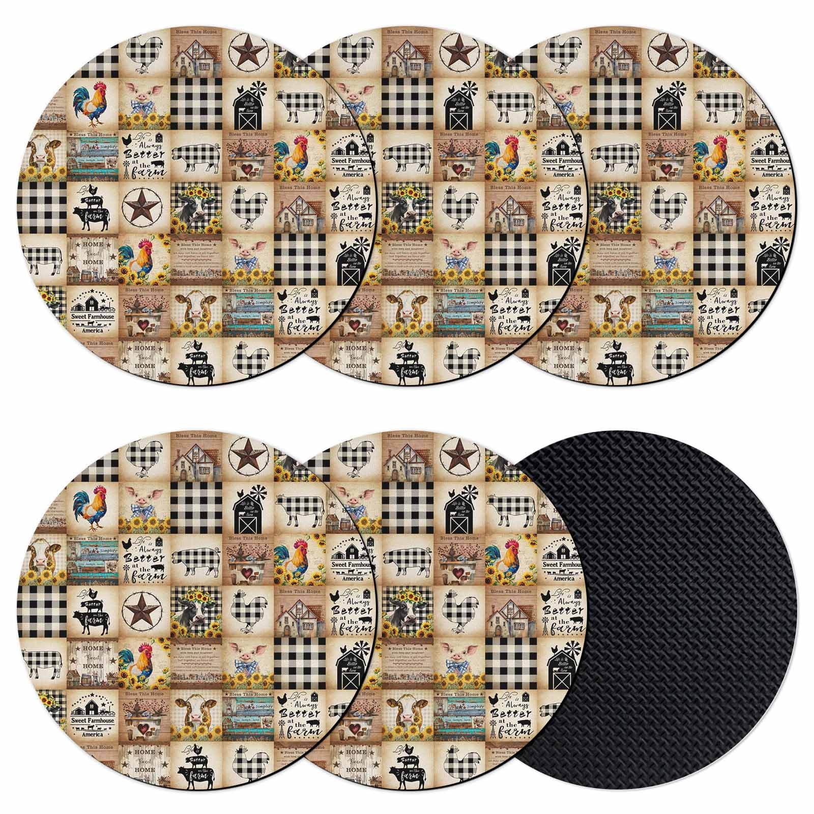 Vintage Rustic Farmhouse Plaid Coasters for Drinks,Absorbent Non Slip ...