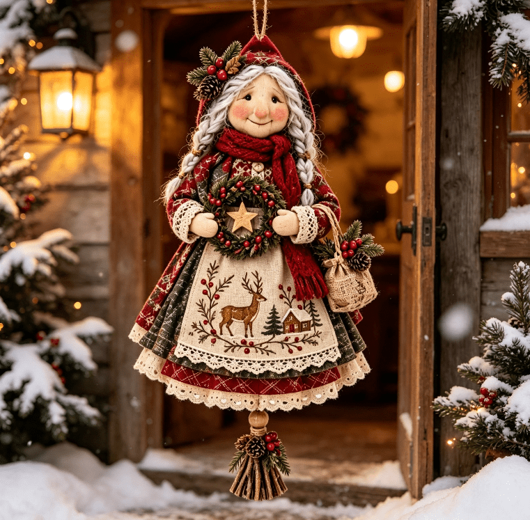 Vintage Rustic Good Luck Granny Hanging Doll Ornament, Handmade Forest ...