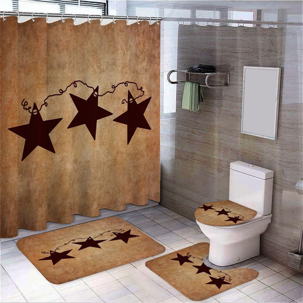 Vintage Rustic Iron Stars Theme Shower Curtain Set Western Country ...