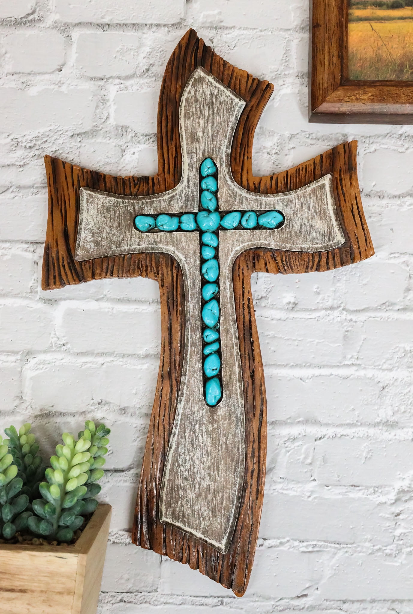 Vintage Rustic Layered Winding Road Faux Wooden Turquoise Rocks Wall ...