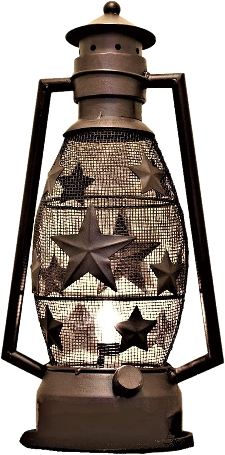 Vintage Rustic Metal Star Lantern Lamp Electric Night Light Cabin Lodge ...