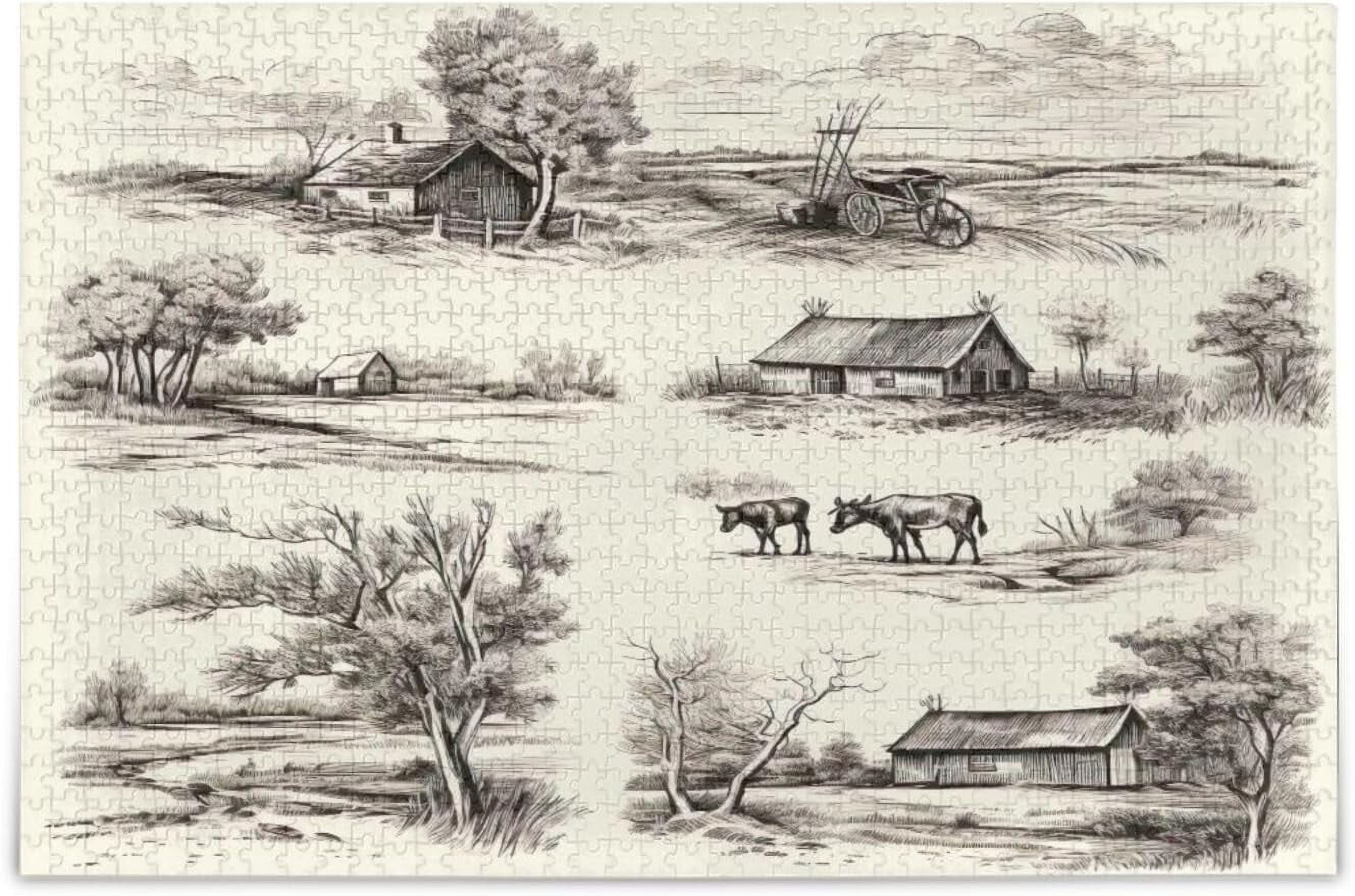 Vintage Rustic Scenery Puzzle 1000 Pieces - Wooden Jigsaw Puzzles for ...