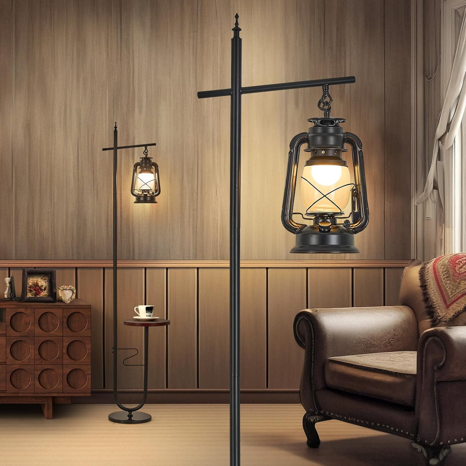 Vintage Rustic Tall Pole Lamp with Silk Fabric Shade,Led Bulb for ...