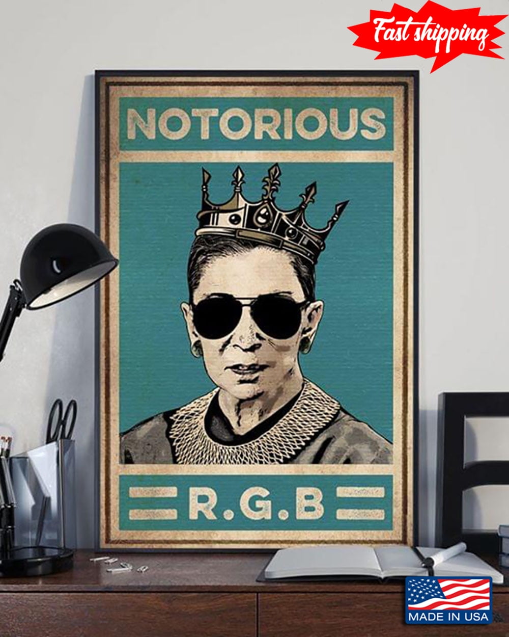 Vintage Ruth Bader Ginsburg Wearing Crown & Glasses Notorious R.G.B 11 x 17 Inch Poster ...
