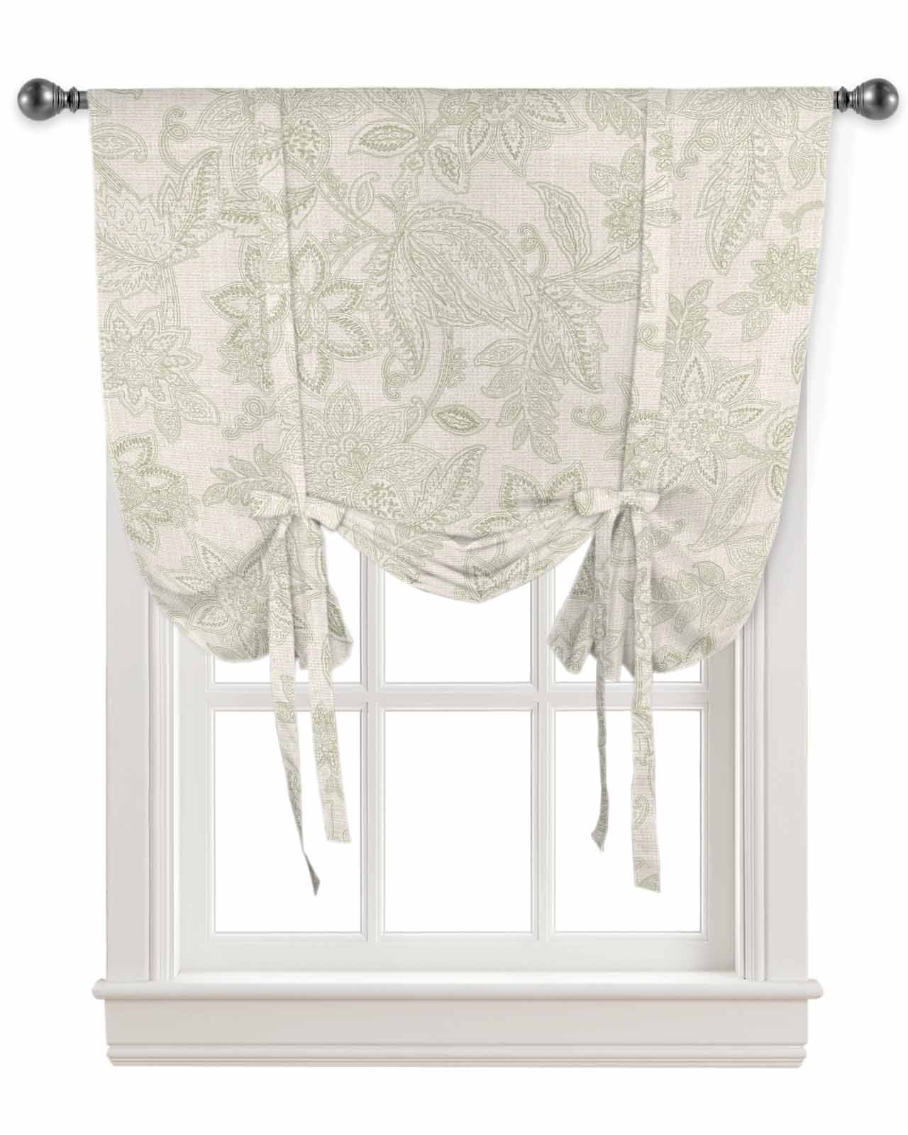 Vintage Sage Green Flower Tie Up Curtains for Window, Modern Ethnic ...