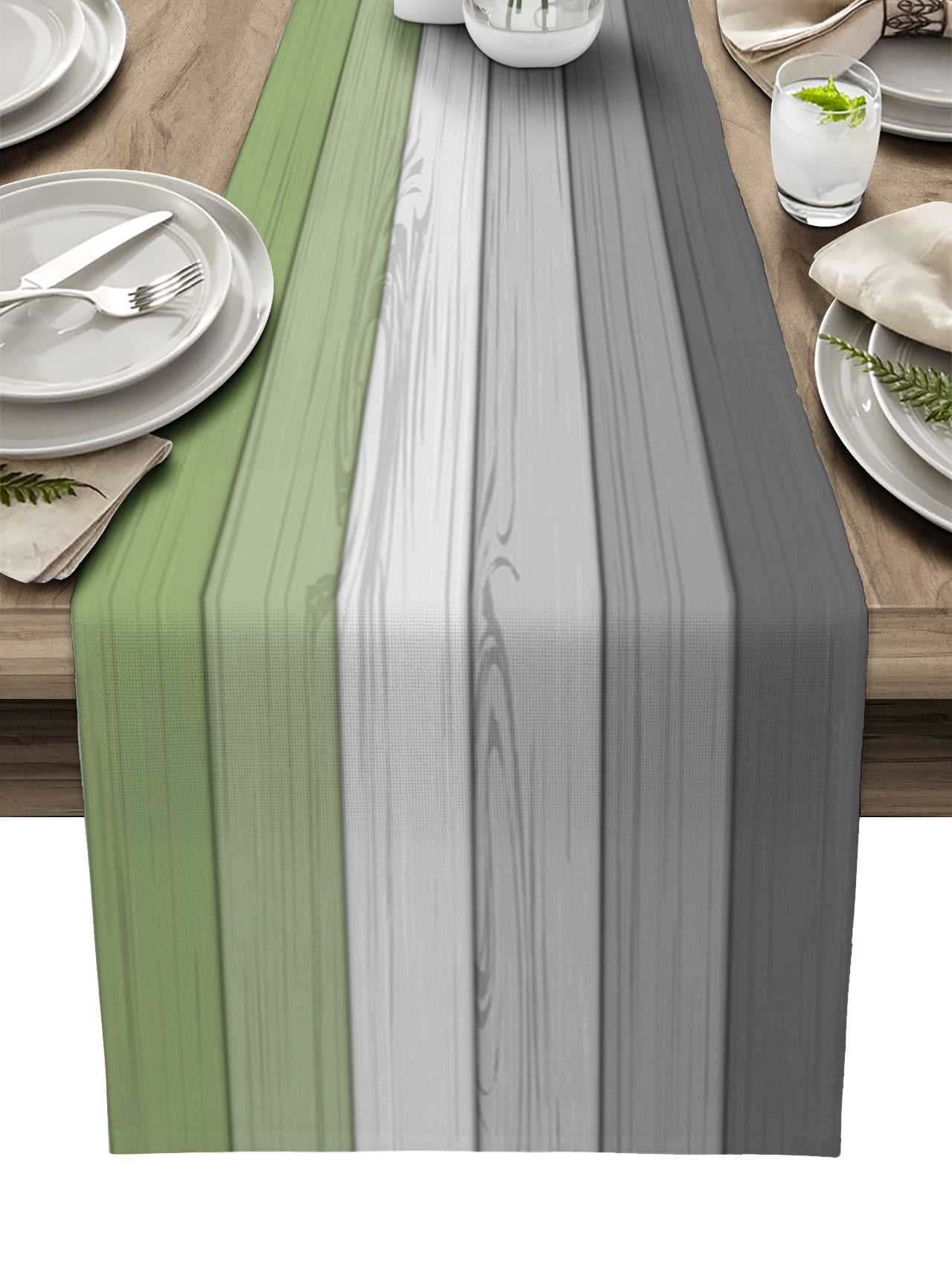 Vintage Sage Green Gray Woodgrain Table Runner ration Home r Dinner ...
