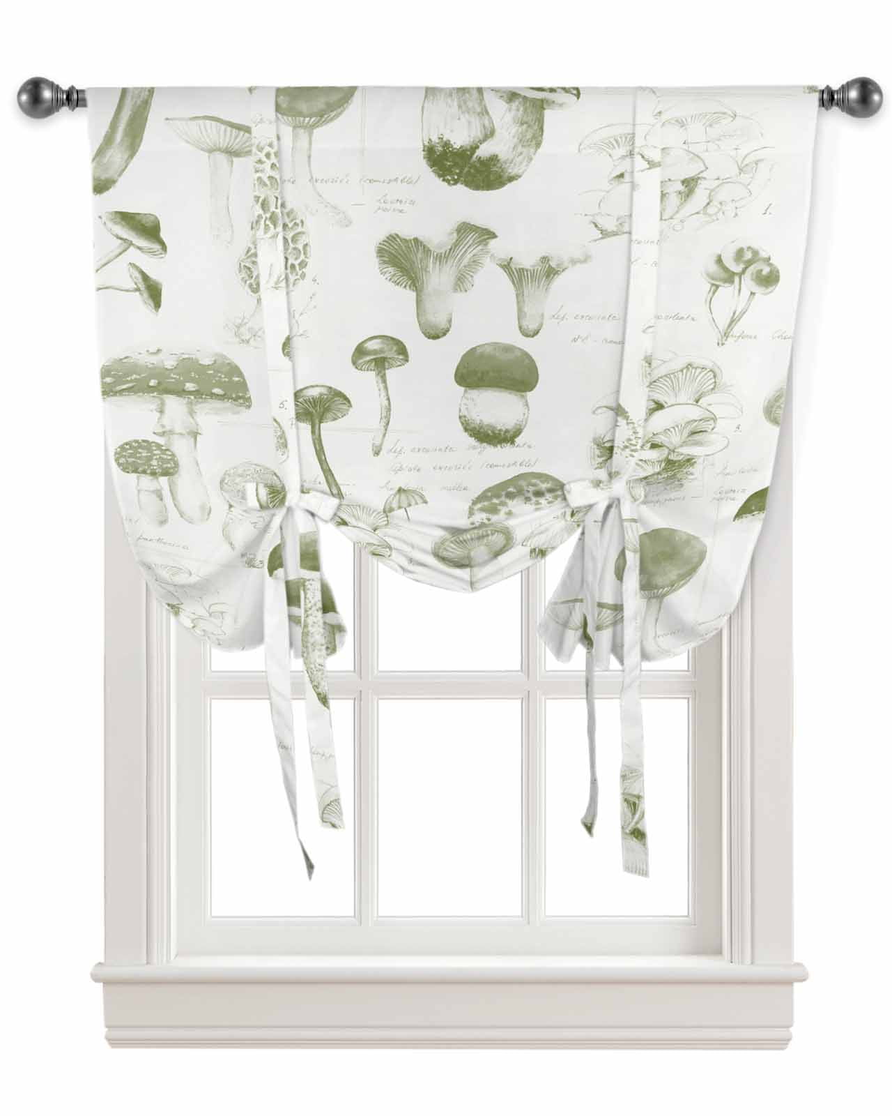 Vintage Sage Green Mushroom Tie Up Curtains for Kitchen Bathroom ...