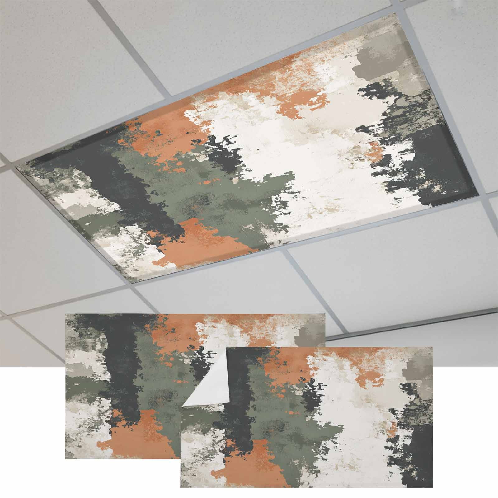 Vintage Sage Green Orange Fluorescent Light Covers, Modern Abstract Art ...