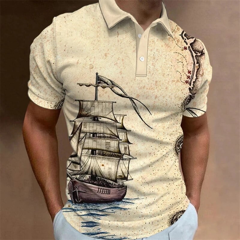 Vintage Sailboat 3D Printed Polo Shirts For Men Clothes Sailor Boat ...