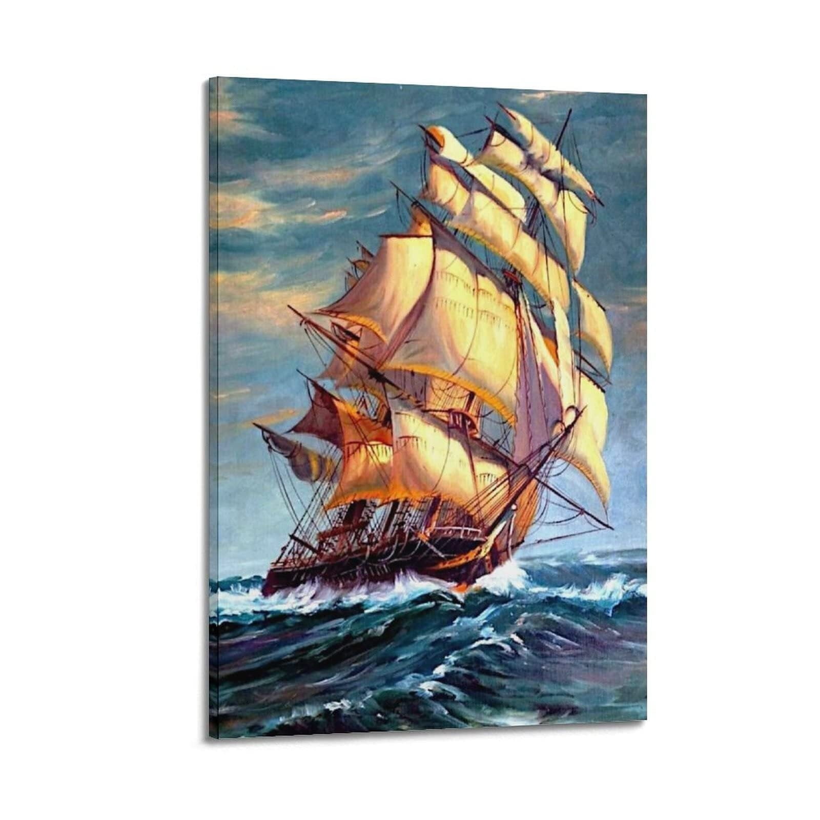 Vintage Sailboat Poster Pirate Ship Painting Canvas Painting Wall Art ...