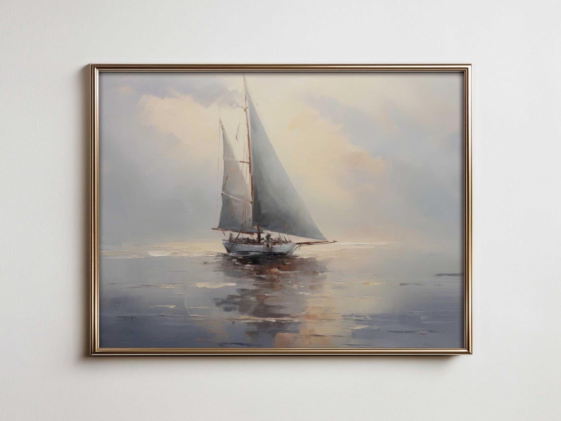 Vintage Sailboat Sunset, Coastal Seascape Art 2789 UNFRAMED Poster ...