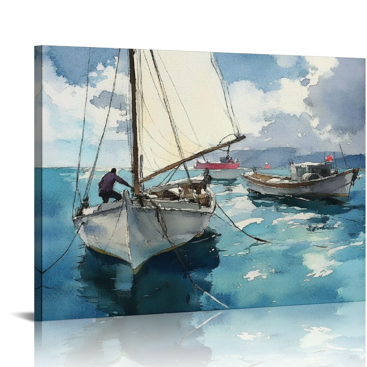 Vintage Sailboats Canvas Art Print - Nautical Watercolor, Old-time ...