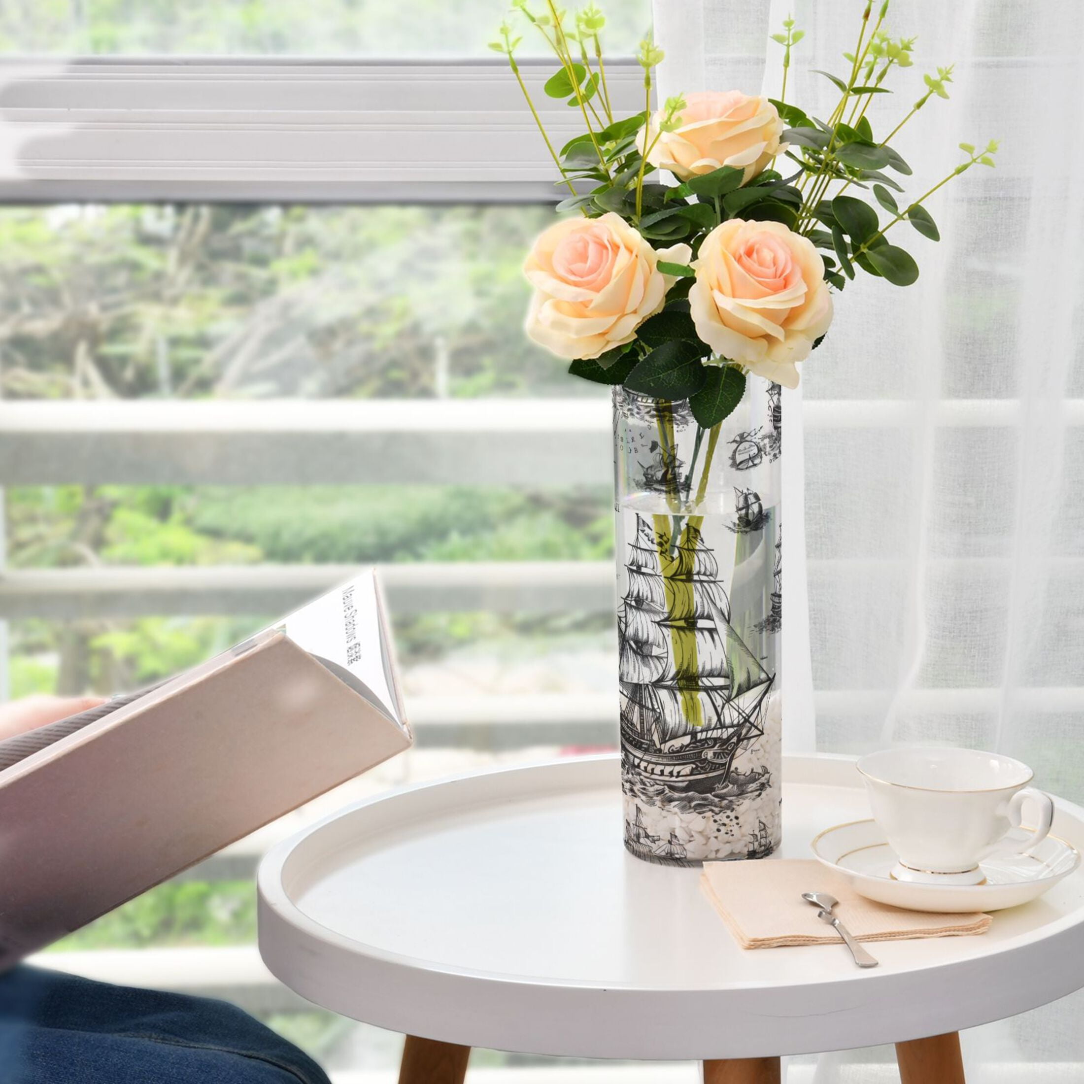 Vintage Sailboats on Map Flower Vase 11.8x3.9 inch Vases Clear Non ...