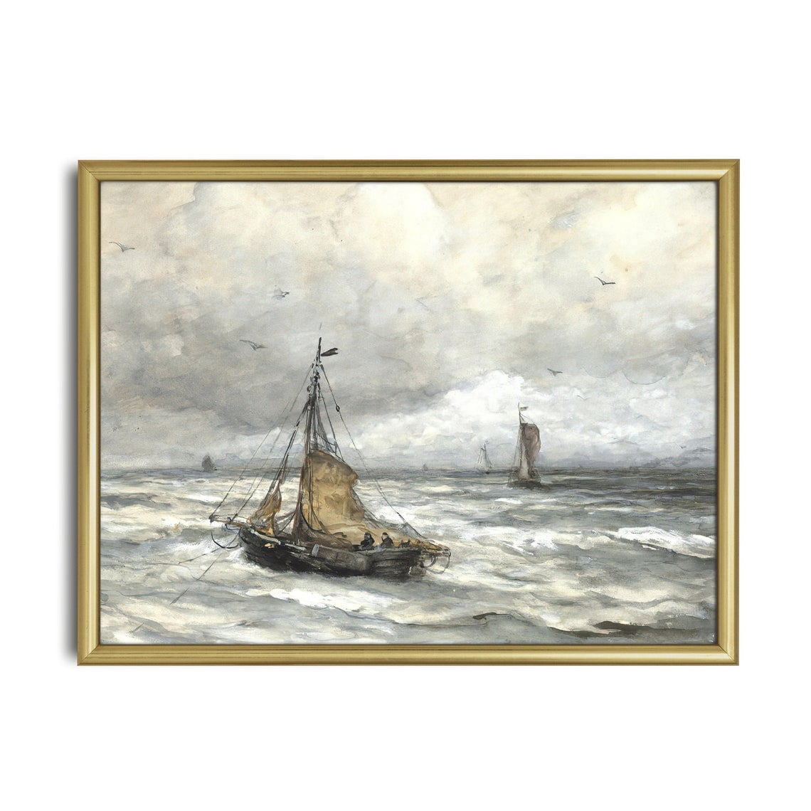 Vintage Sailing Boat Poster Muted Seascape, Coastal Art UNFRAMED Poster ...