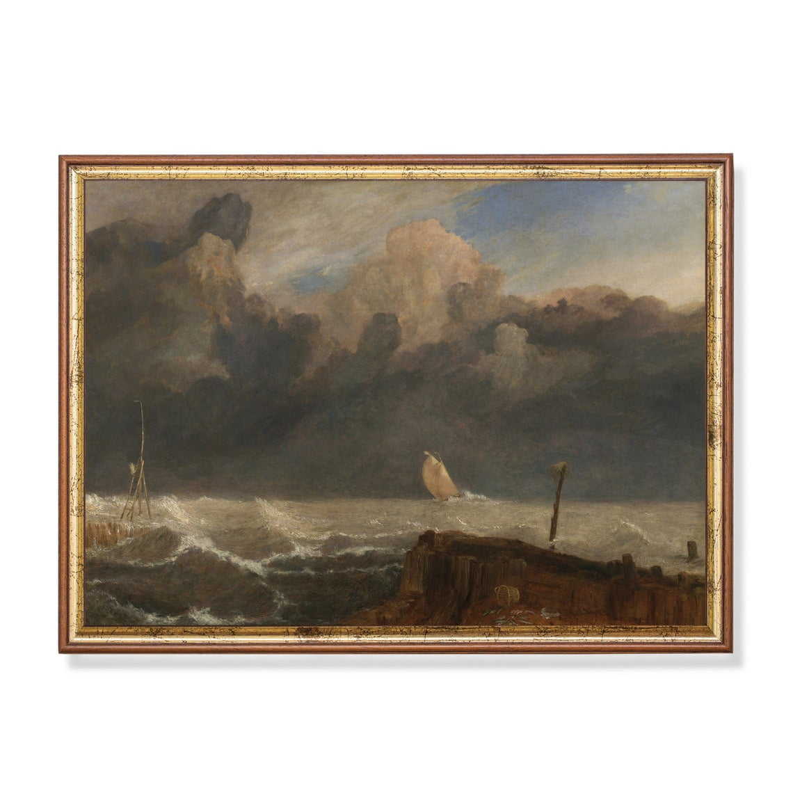Vintage Sailing Ship Poster Moody Maritime Seascape, Coastal Art ...
