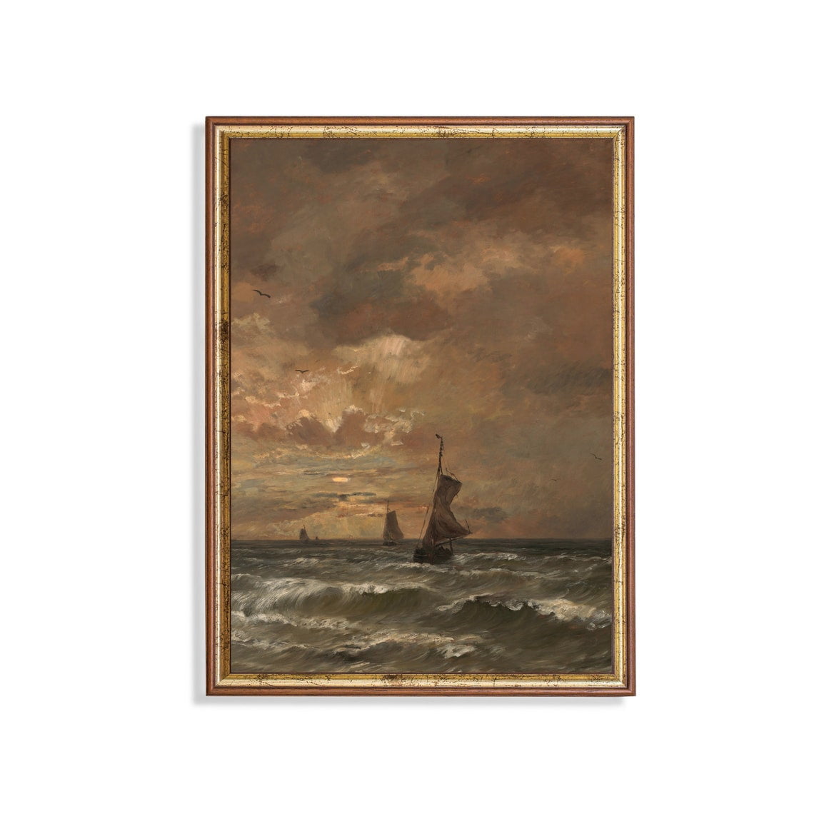 Vintage Sailing Ship Poster Moody Seascape, Nautical Wall Decor Home ...