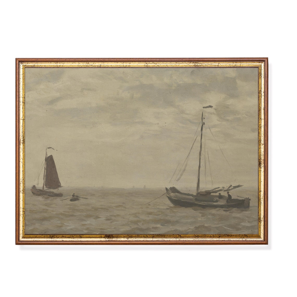 Vintage Sailing Ship Poster Muted Coastal Seascape UNFRAMED Poster ...