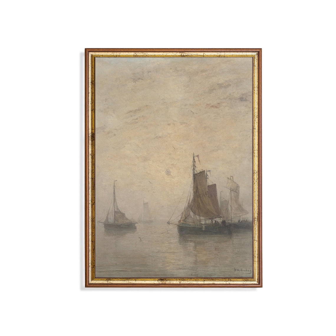 Vintage Sailing Ship Poster Muted Nautical Seascape Art UNFRAMED Poster ...