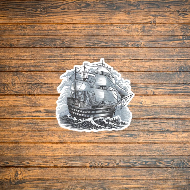 Vintage Sailing Ship Sticker - Detailed Nautical Illustration Decal For ...