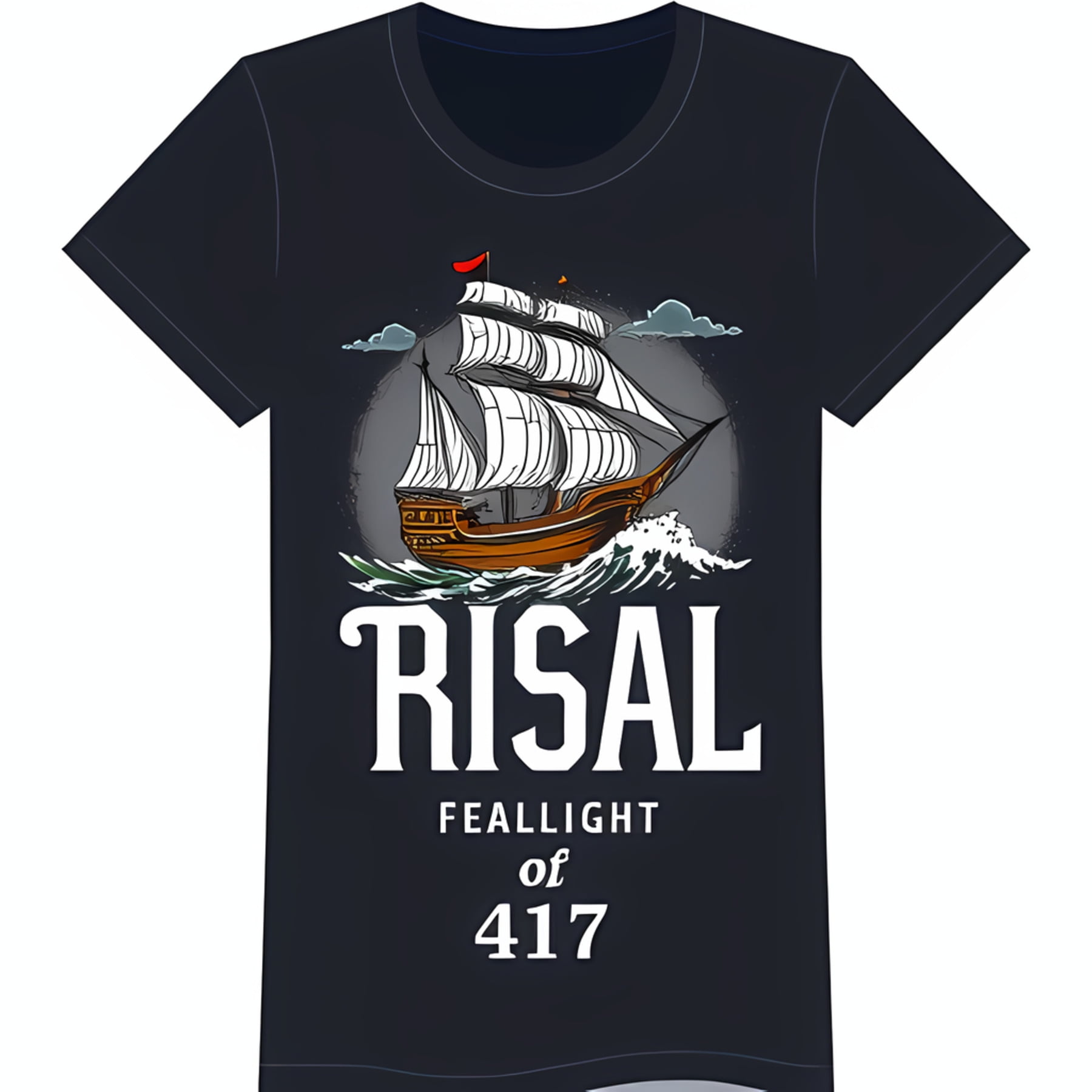 Vintage Sailing Ship T-Shirt Billowing Sails & Blue Water Design RISAL ...