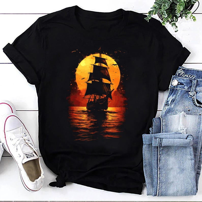 Vintage Sailing Ship T-Shirt, Unisex Nautical Tee, Ocean Lover Shirt ...
