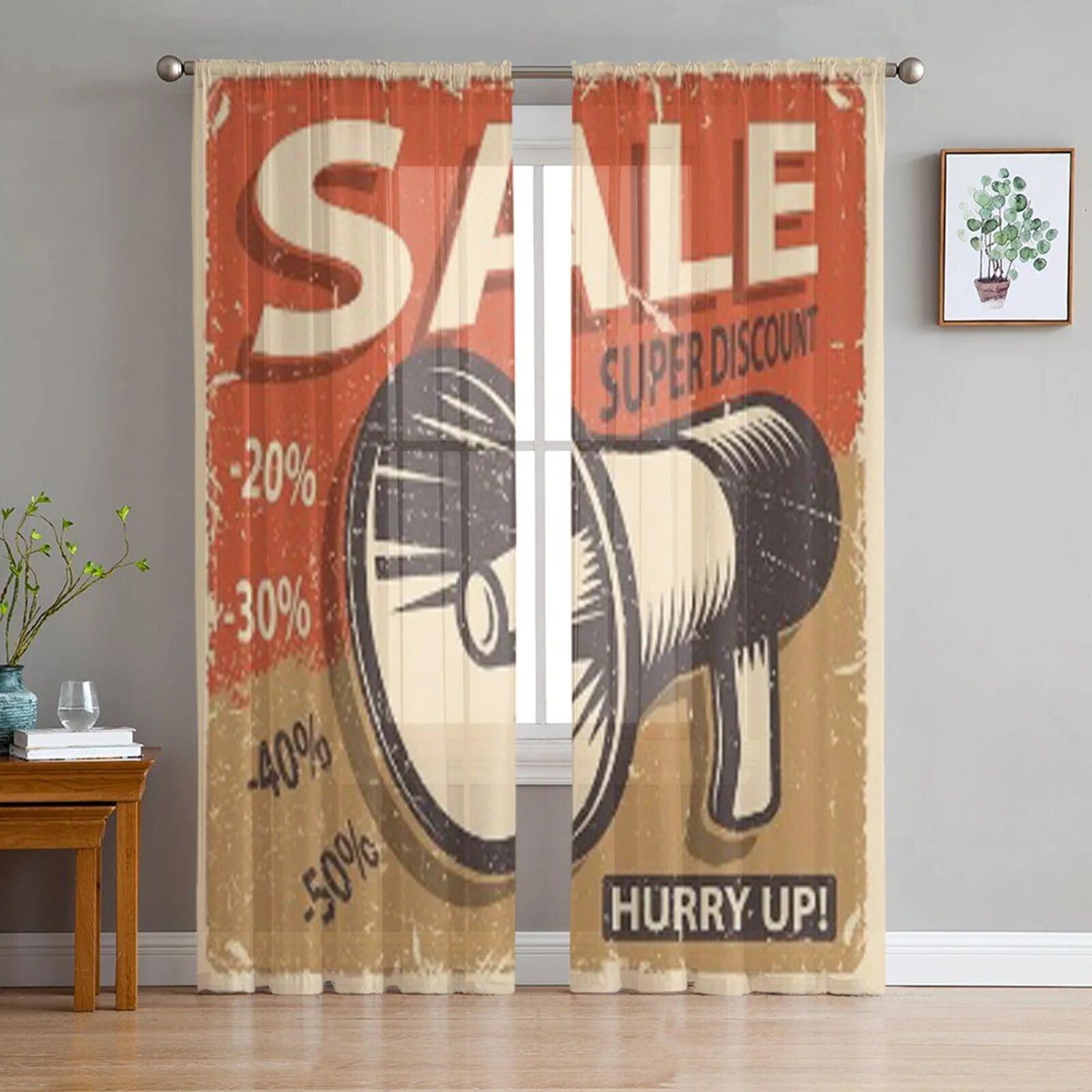 Vintage Sale Poster On A Grange Sheer Curtains for Living Room ...