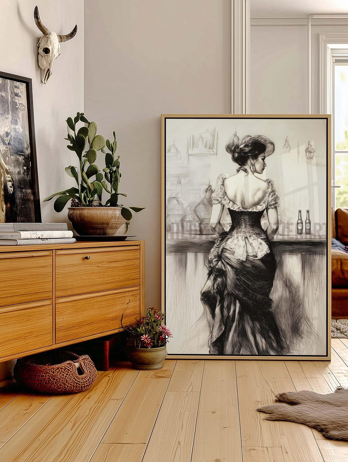 Vintage Saloon Girl Sketch Poster, Rustic Western Bar Art UNFRAMED ...