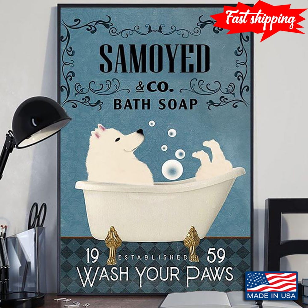 Vintage Samoyed & Co. Bath Soap Established 1959 Wash Your Paws 11 x 17 ...