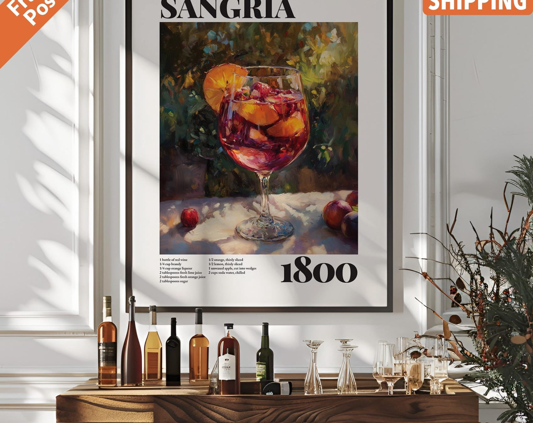 Vintage Sangria Framed Cocktail Recipe Bar Alcohol Poster Print Drink ...
