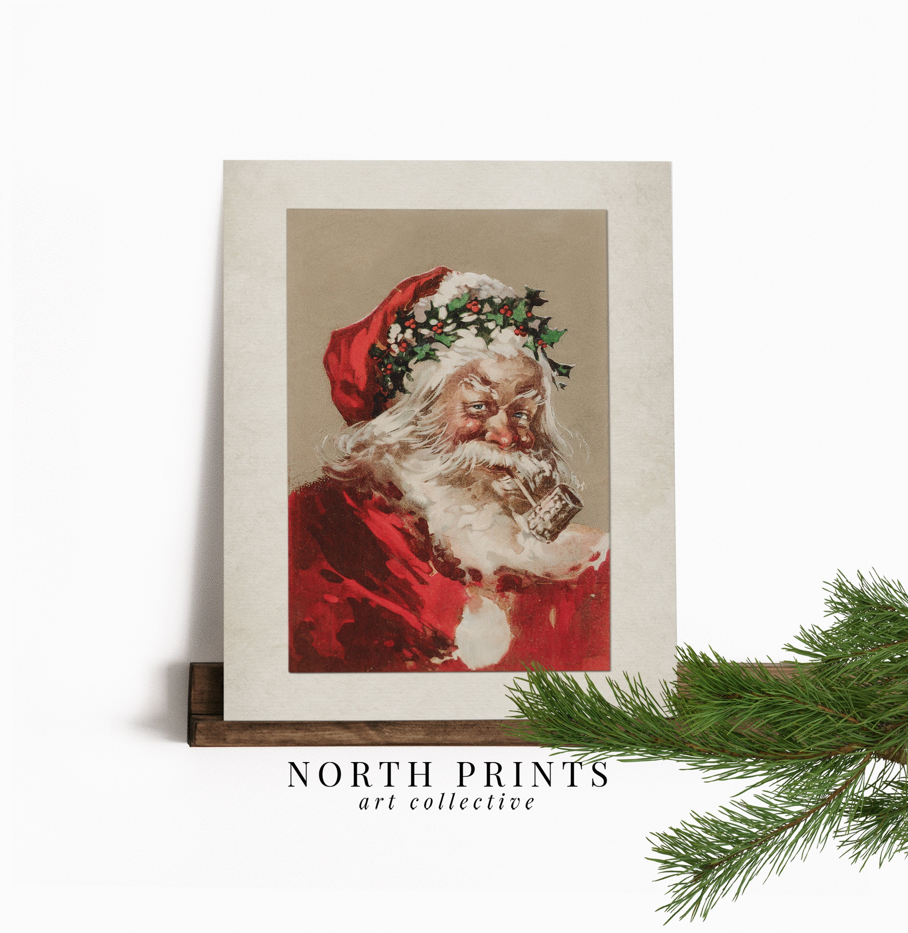 Vintage Santa Art Print, Retro Kristmas Decor W- Warm Present Vintage ...