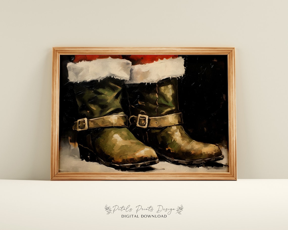 Vintage Santa Boots Still Life, Rustic Winter Art UNFRAMED Poster, Wall ...
