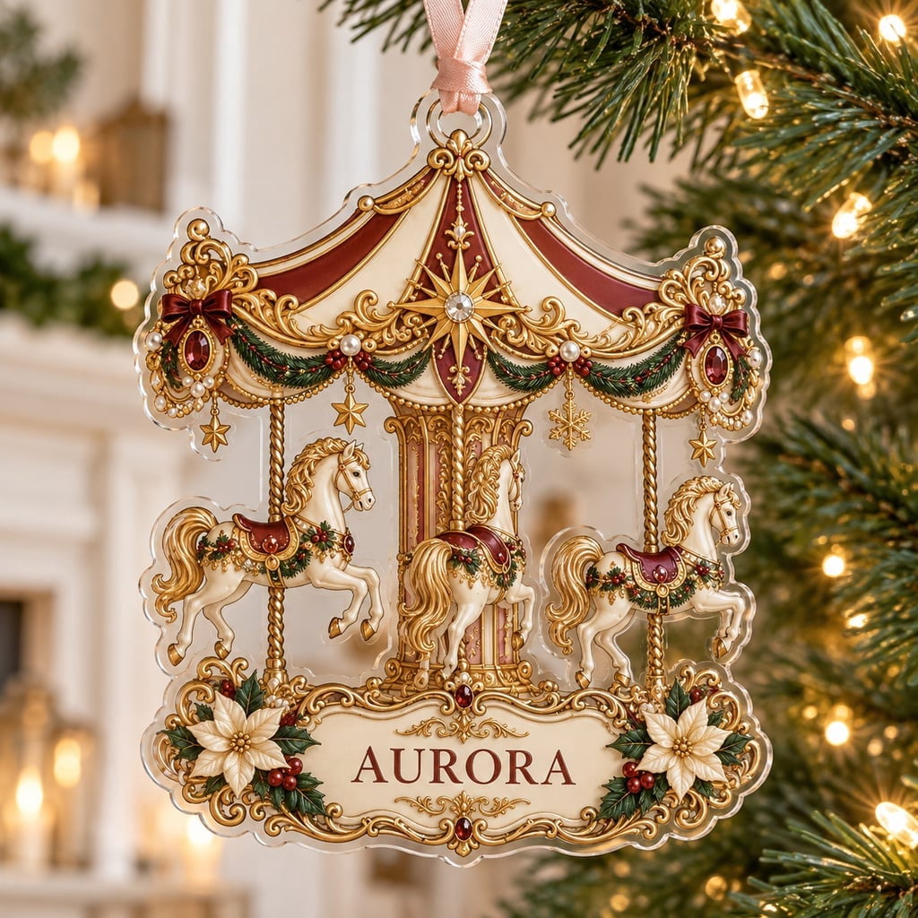 Vintage Santa Carousel Acrylic Ornament, Faux 3D Merry Go Round Bauble ...