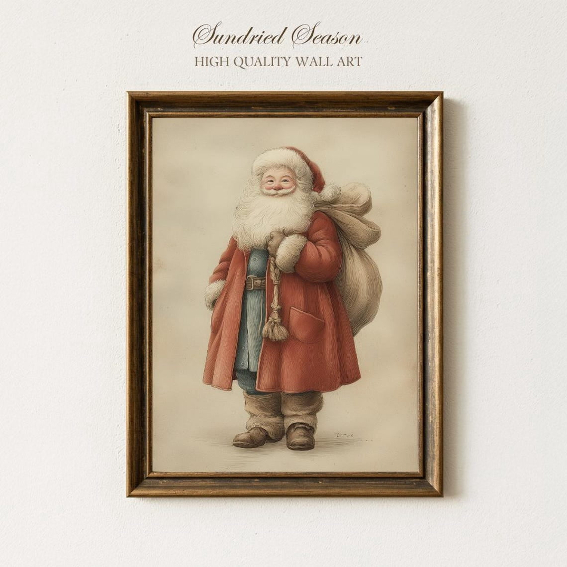 Vintage Santa Claus Art Print, Jolly Father Christmas Illustration With ...